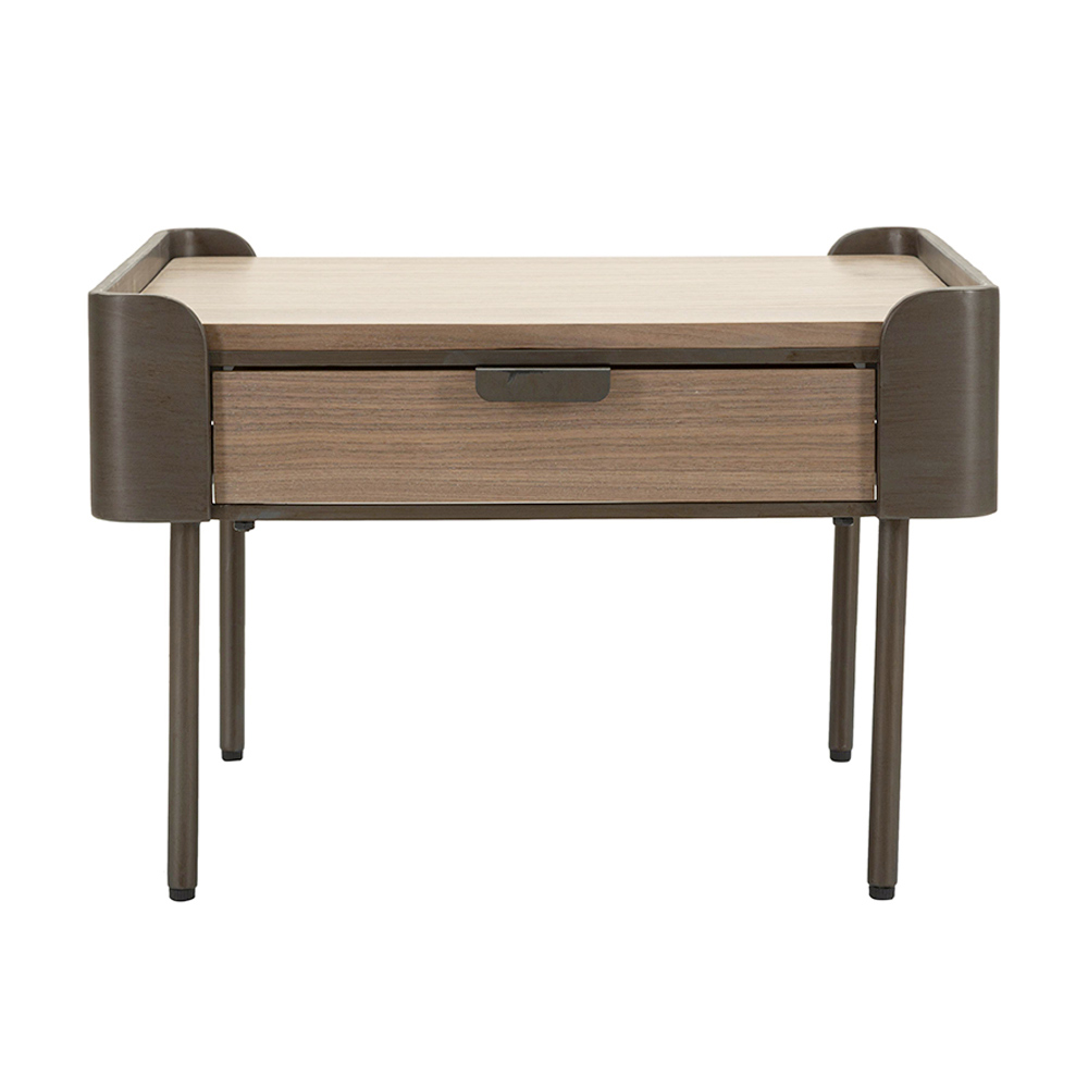 Tavolinë kafeje me dru bredhi dhe hekur gri me 2 sirtarë