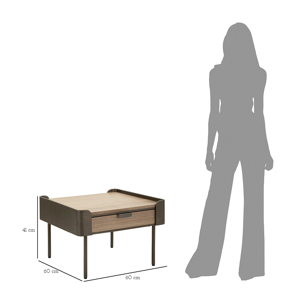 Tavolinë kafeje me dru bredhi dhe hekur gri me 2 sirtarë