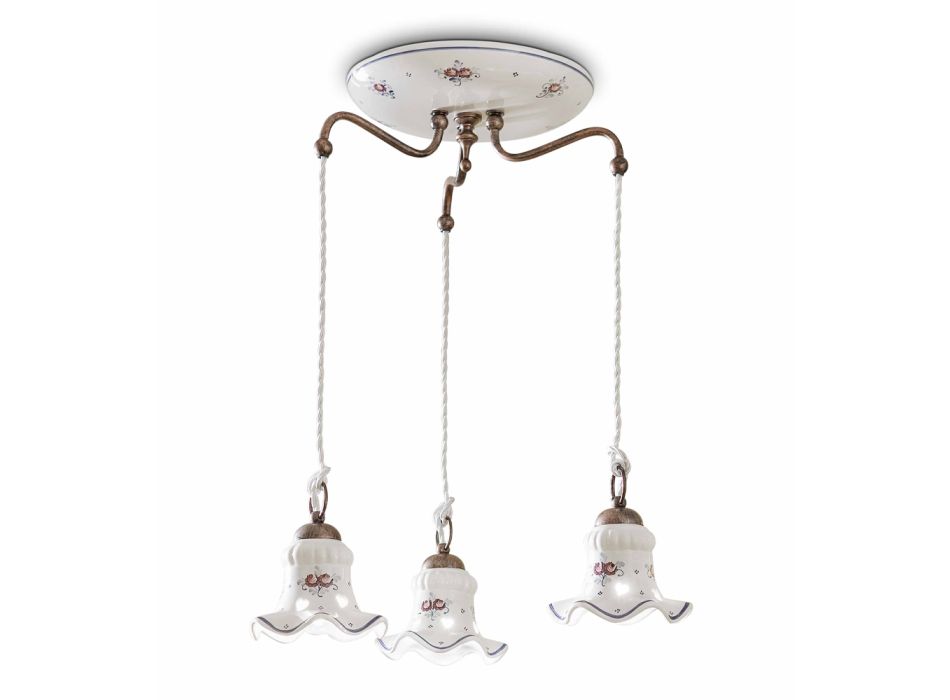 Llambë varëse me 3 drita të dekoruara qeramike dhe hekuri
