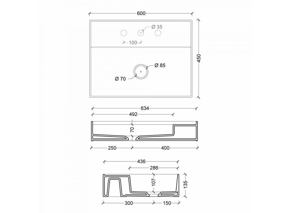 Lavaman i varur qeramike me dizajn modern Sun 60x45 cm, prodhim Italie