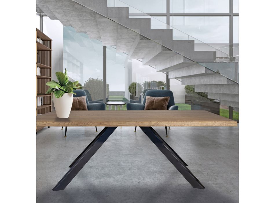 Tavolinë në lis të ngurtë të zhveshur dhe metal të prodhuar në Itali