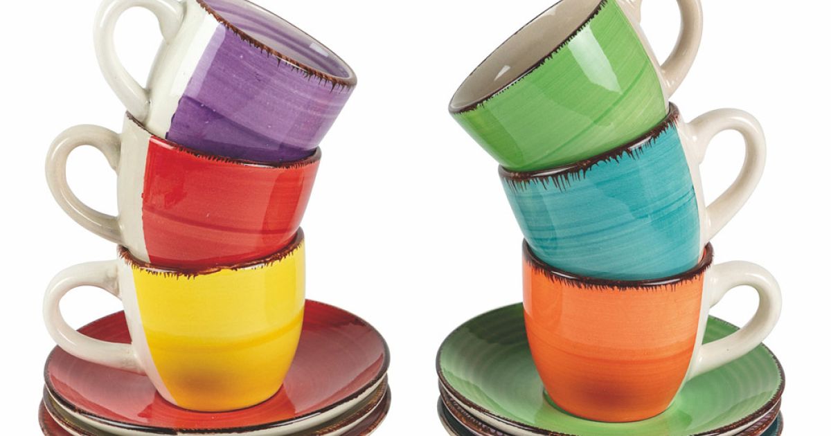 Shërbim për filxhan kafeje me enë guri të pikturuar me dorë